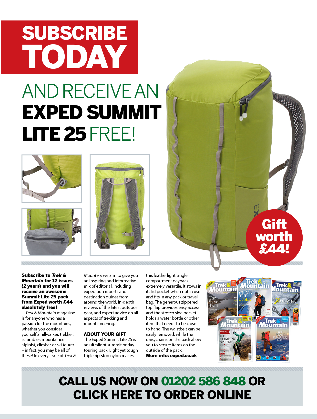 FREE Exped Summit Lite 25 pack when you subscribe | Trek and Mountain